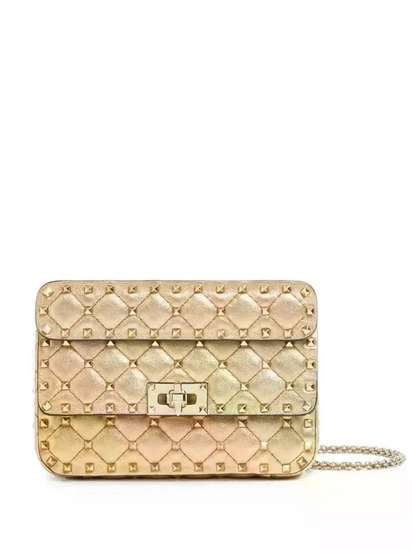 Valentino Garavani Rockstud Spike Small Laminated Nappa Bag - Neutrals