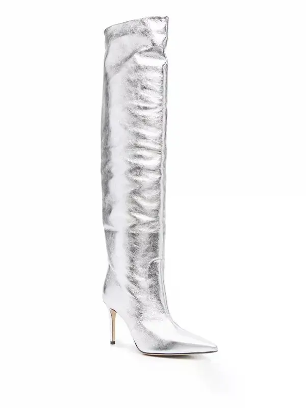SCAROSSO X Brian Atwood Carra Knee-high Metallic-effect Stiletto Boots