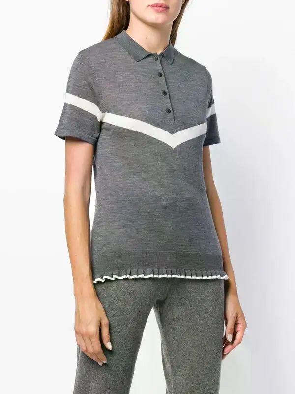 Cashmere In Love Ruffle Trimmed Knitted Polo Shirt - Grey