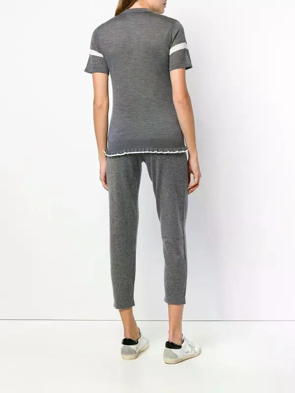 Cashmere In Love Ruffle Trimmed Knitted Polo Shirt - Grey