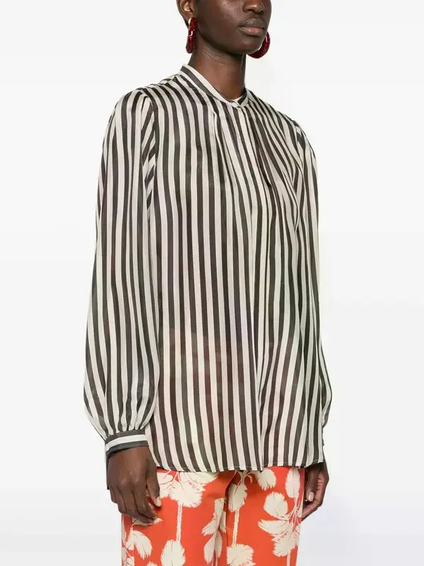 DIEGA Striped Band Collar Shirt