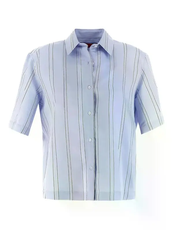 THELATEST Striped Short Sleeve Shirt - Blue