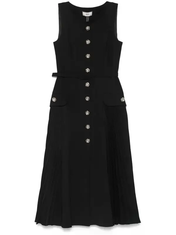 NISSA Plissé-detail Midi Dress - Black
