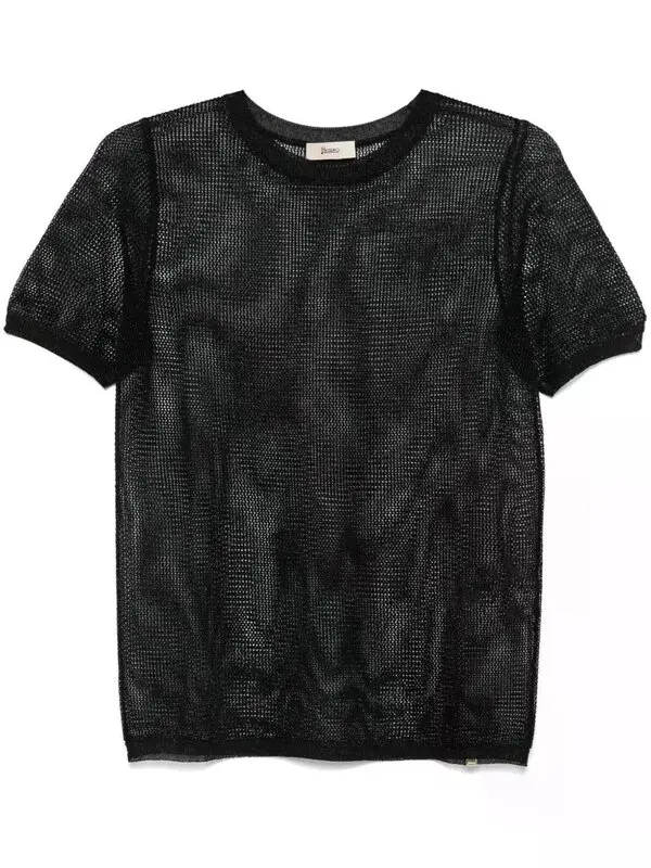Herno Open-knit T-shirt With Lurex Detailing - Black