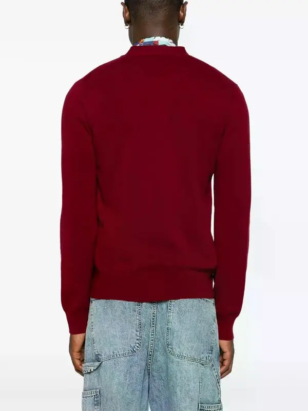 Play Comme Des Garcon V-neck Wool Cardigan With Heart Patch - Red