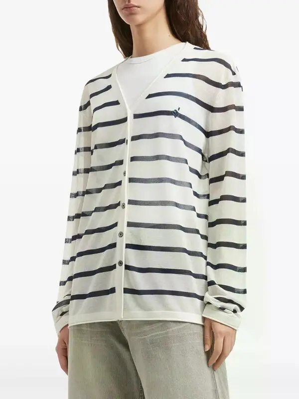 TOUT A COUP Striped V-neck Cardigan With Logo Embroidery