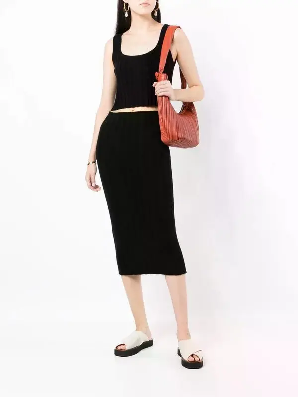 Cashmere In Love Ribbed Knit Midi Skirt - Black