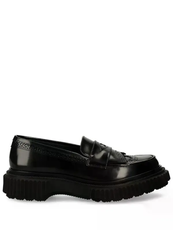 ADIEU PARIS Patent Leather Loafers With Decorative Stitching