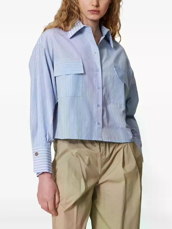 TWINSET Striped Cropped Shirt With Button Fastening And Chest Pockets