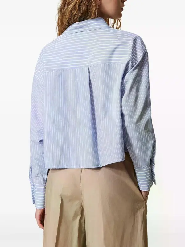 TWINSET Striped Cropped Shirt With Button Fastening And Chest Pockets