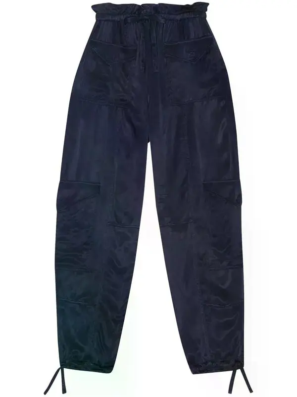GANNI Drawstring Satin High-waisted Trousers - Blue