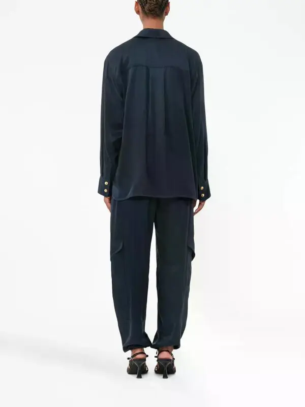 GANNI Drawstring Satin High-waisted Trousers