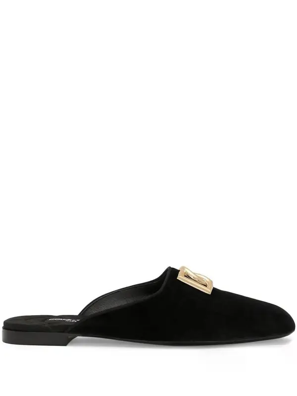 Dolce & Gabbana Dg Logo Plaque Calf Leather Slippers