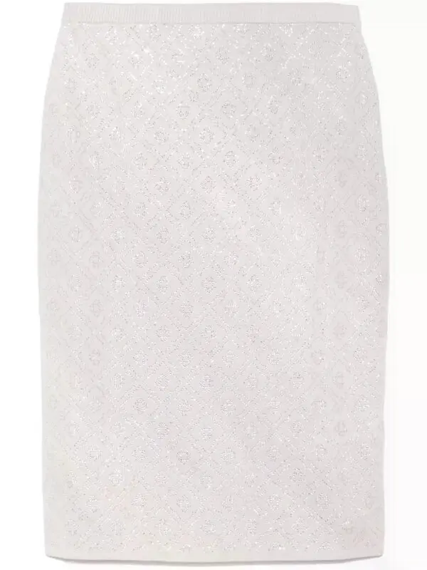Casablanca Crystal Monogram Knitted Skirt - Grey