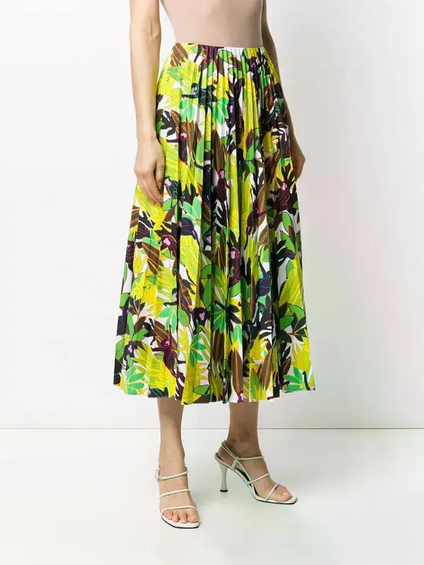 Valentino Garavani Monkey Forest Pleated Midi Skirt - Green