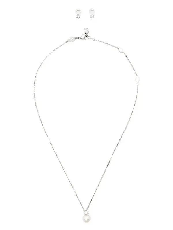 SWAROVSKI Matrix Earrings And Necklace Set With Faux Pearl Pendant - Silver