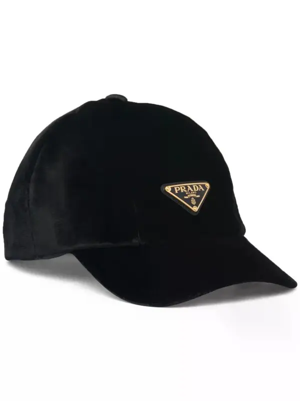 Prada Triangle-logo Velvet Baseball Cap - Black