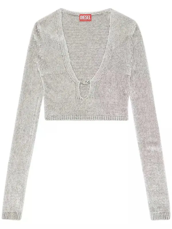 DIESEL® Chenille Crop Top With Silver-tone Logo Plaque - Grey