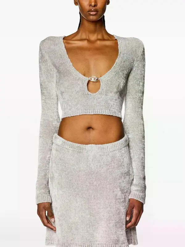 DIESEL® Chenille Crop Top With Silver-tone Logo Plaque
