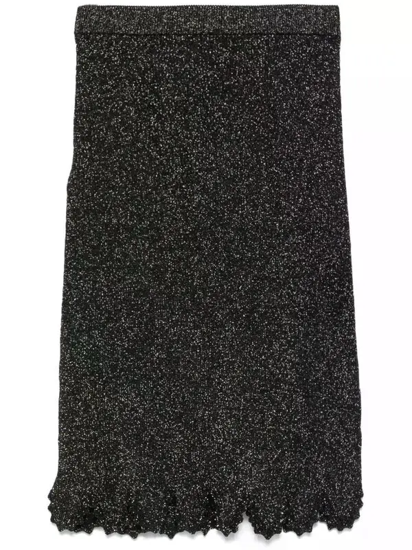 Chloé Ribbed Knit Metallic Scallop Hem Midi Skirt