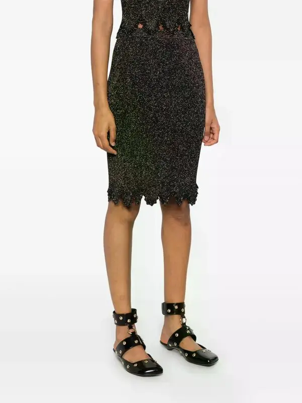 Chloé Ribbed Knit Metallic Scallop Hem Midi Skirt