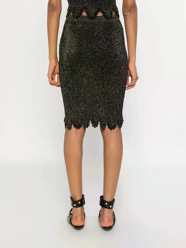 Chloé Ribbed Knit Metallic Scallop Hem Midi Skirt