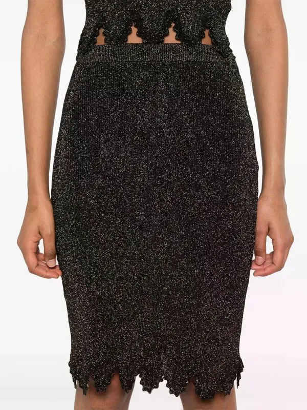 Chloé Ribbed Knit Metallic Scallop Hem Midi Skirt