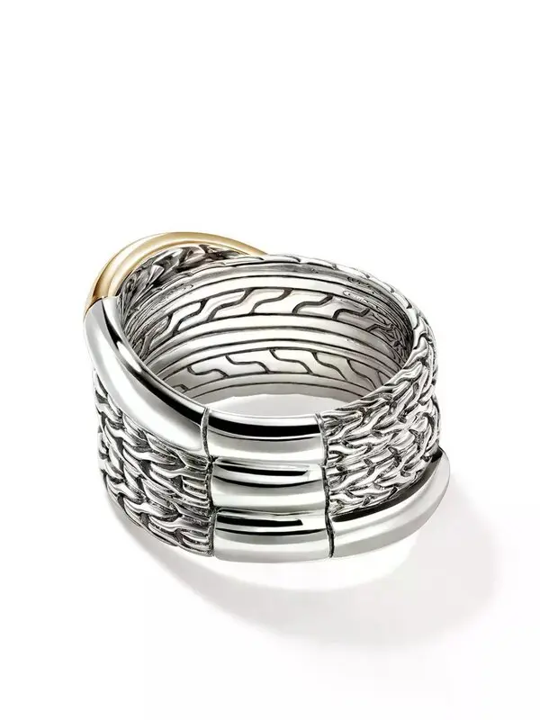 John Hardy 14kt Yellow Gold Essential Crossover Ring - Silver