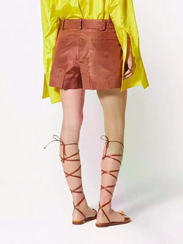 Valentino Garavani Tailored Silk Shorts With Pressed Crease - Brown