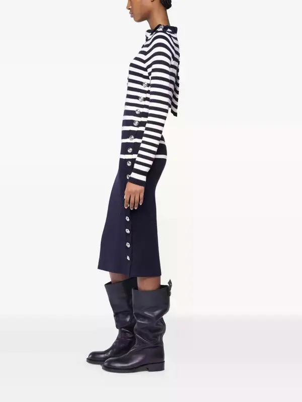 Rabanne Wool Midi Dress With Vertical Stripes And Button Detailing