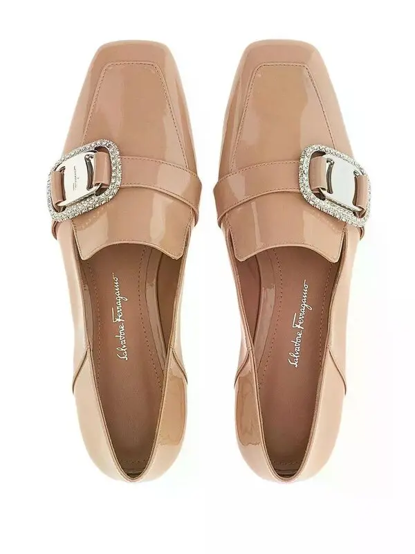 FERRAGAMO Vara Patent-leather Chain-loafers - Neutrals