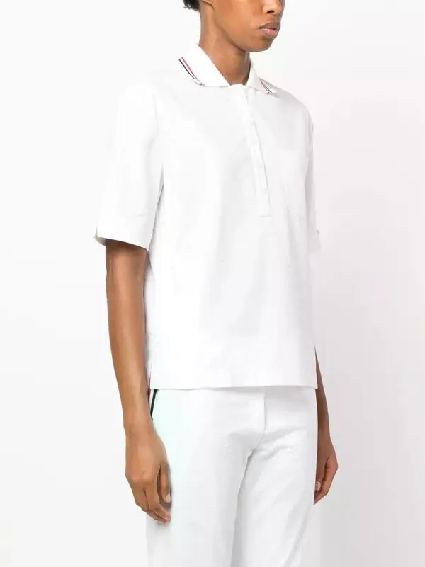 Thom Browne Seersucker Polo Top With Rwb Stripe Detail