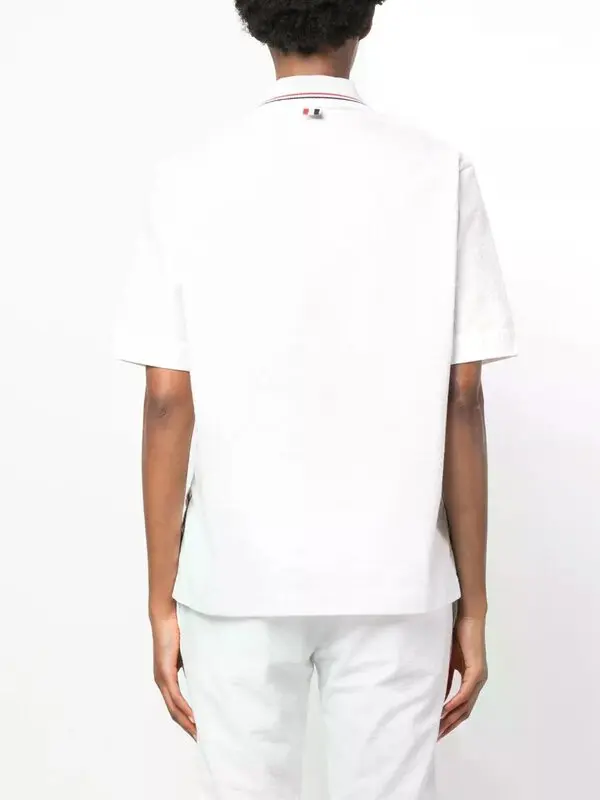 Thom Browne Seersucker Polo Top With Rwb Stripe Detail