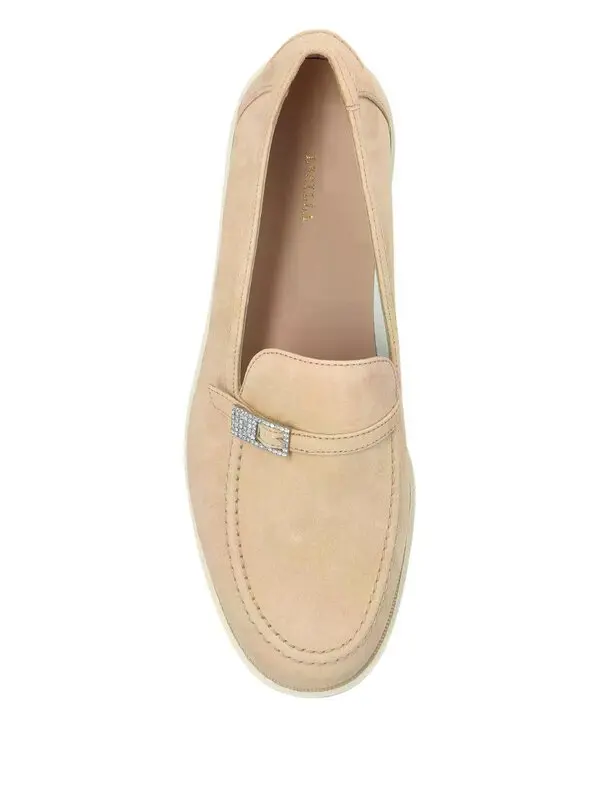 LE SILLA Suede Loafers With Crystal Buckle - Neutrals