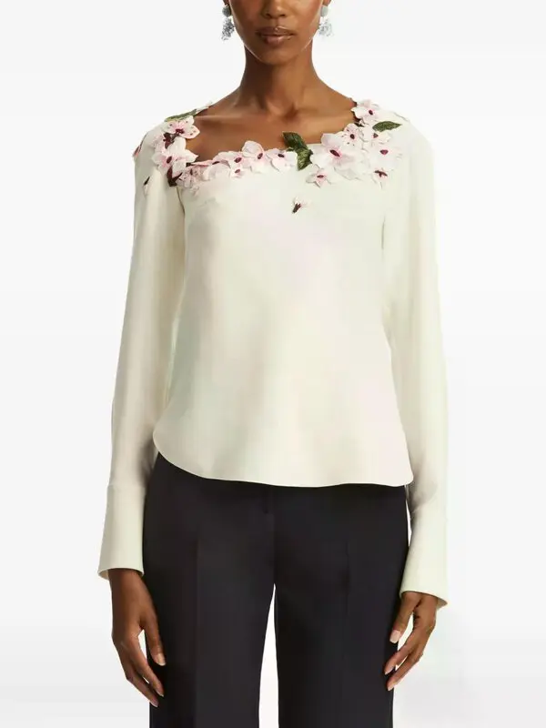 Oscar De La Renta Embellished Long-sleeve Blouse - Neutrals