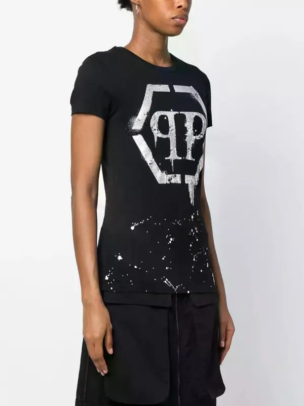 Philipp Plein Crystal Embellished Logo T-shirt