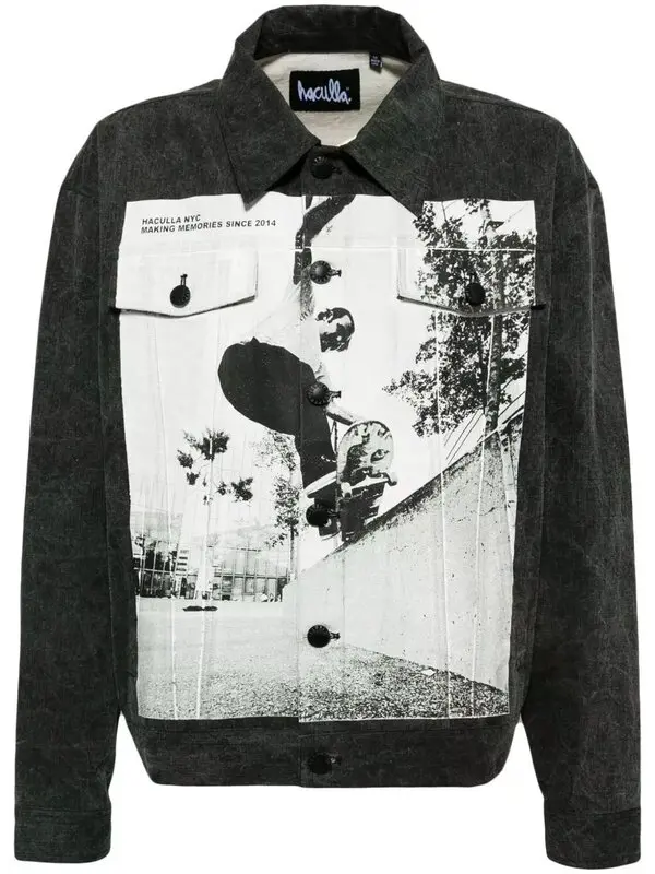 HACULLA. Graphic Print Denim Jacket - Grey