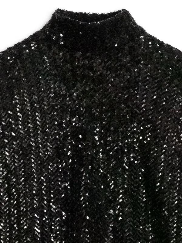 ANINE BING Josephine Sequin Mock Neck Top