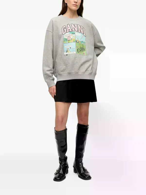 GANNI Graphic Print Crew Neck Sweatshirt - Grey