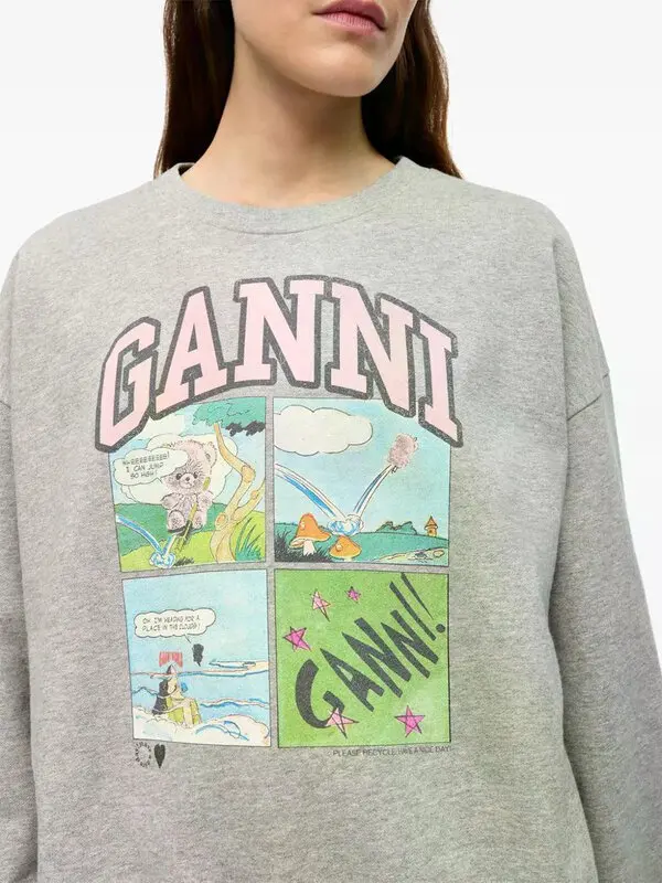GANNI Graphic Print Crew Neck Sweatshirt - Grey