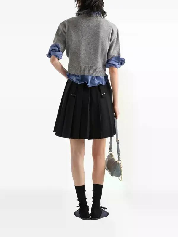 Prada Pleated Gabardine Mini Skirt With Ring Embellishment