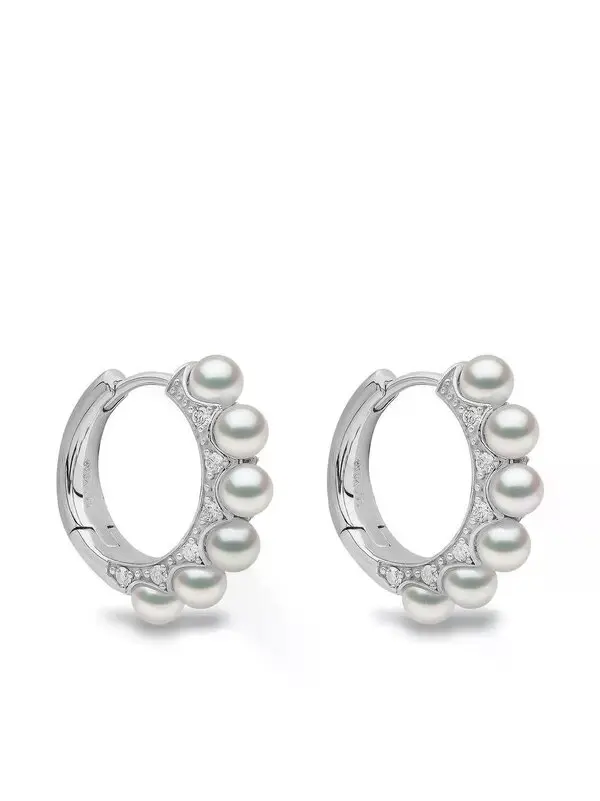 Yoko London 18k White Gold Akoya Pearl And Diamond Hoop Earrings - Silver