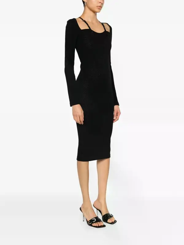 Versace Pointelle Knit Midi Dress With Baroque Buckles