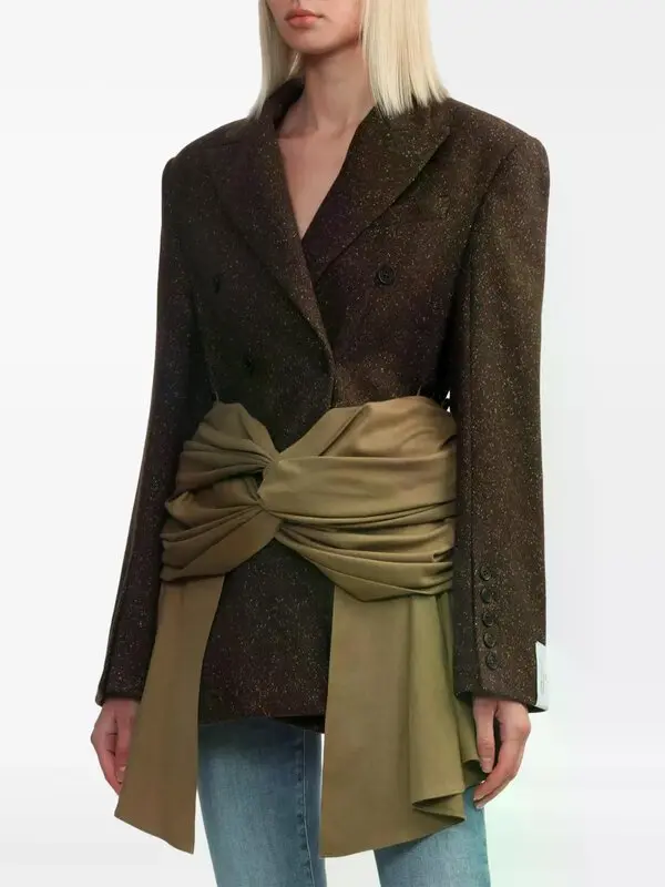 Rokh Belted Wool Blend Blazer - Brown