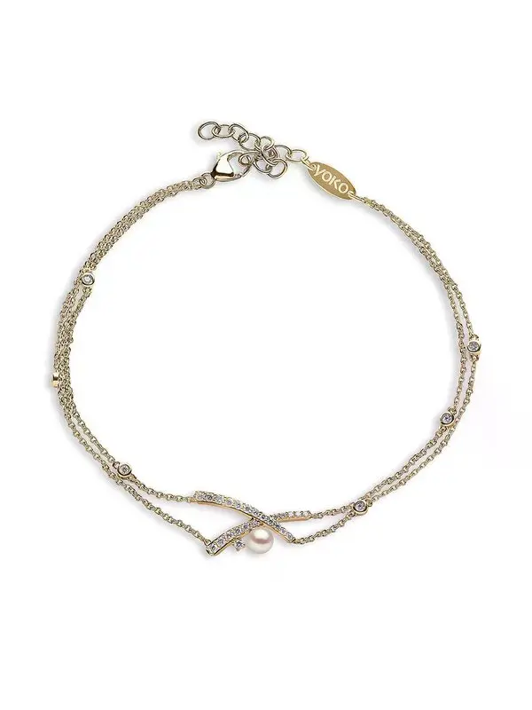 Yoko London 18kt Yellow Akoya Pearl And Diamond Bracelet - Gold