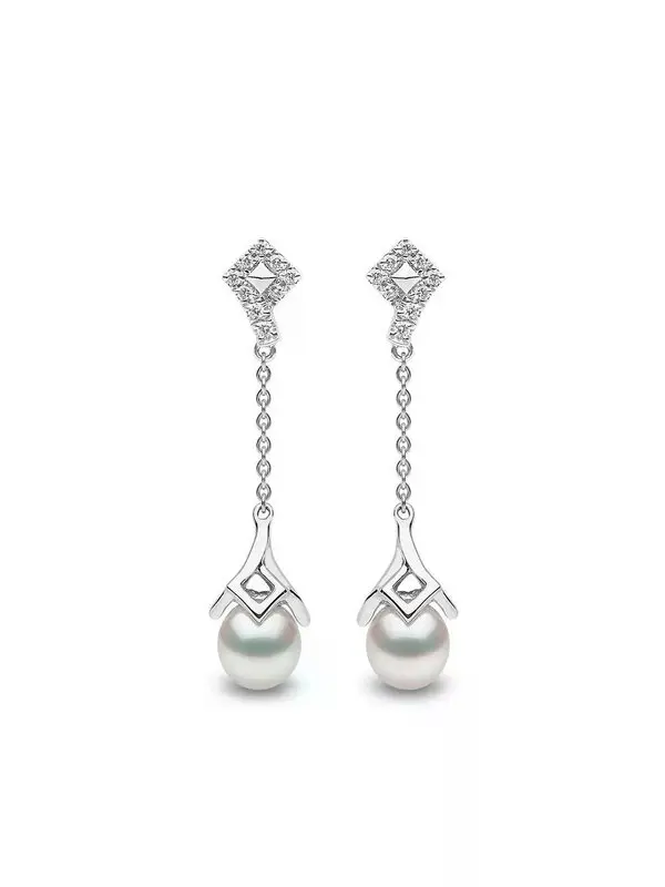 Yoko London 18kt White Gold Diamond And Pearl Drop Earrings - Silver