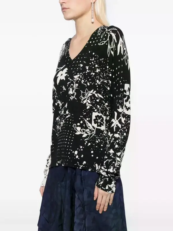 High Lucky Dip Floral Print V-neck Jumper