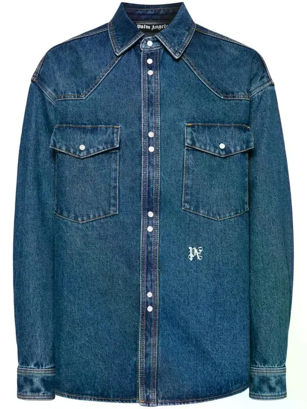 Palm Angels Logo-embroidered Denim Shirt - Blue