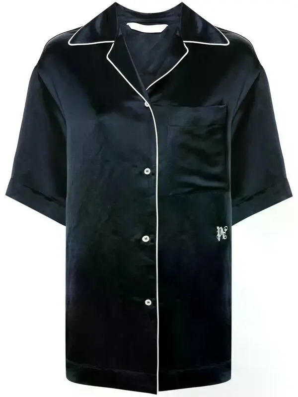 Palm Angels Piped-trim Satin Shirt - Blue