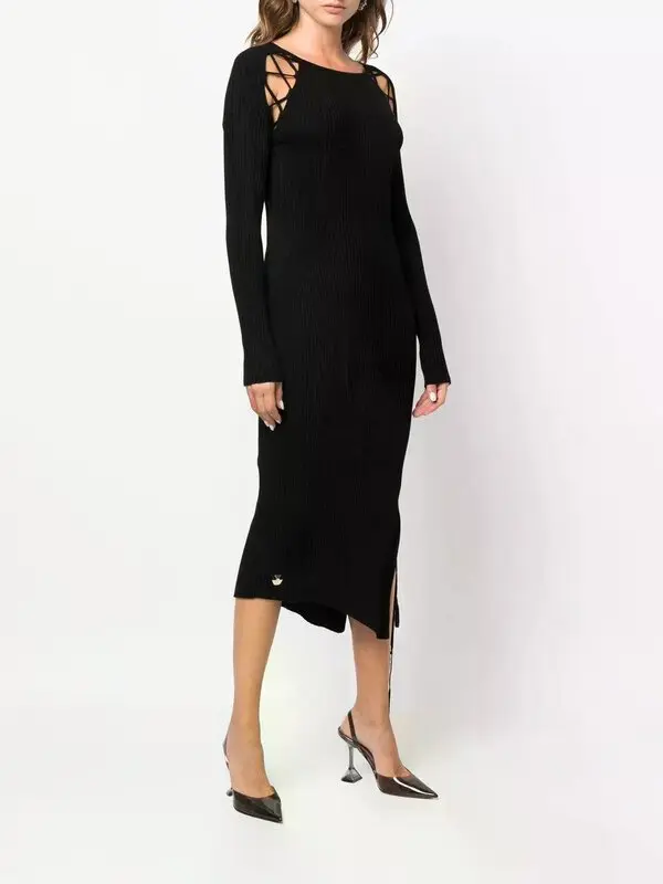 Philipp Plein Ribbed Knit Lace Detail Midi Dress